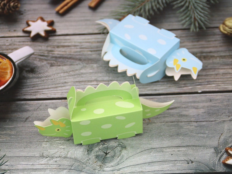 10x Kids Party Birthday Dino Box 16x4x8 Handle Blue Green Baby - Etsy ...