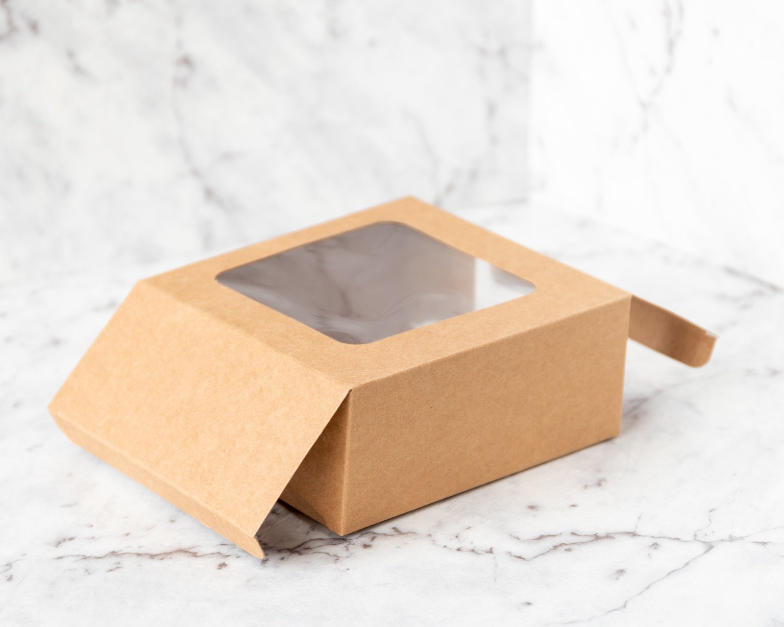 50x Kraft Paper Cupcake Box Brown Cardboard Clear Window Long | Etsy