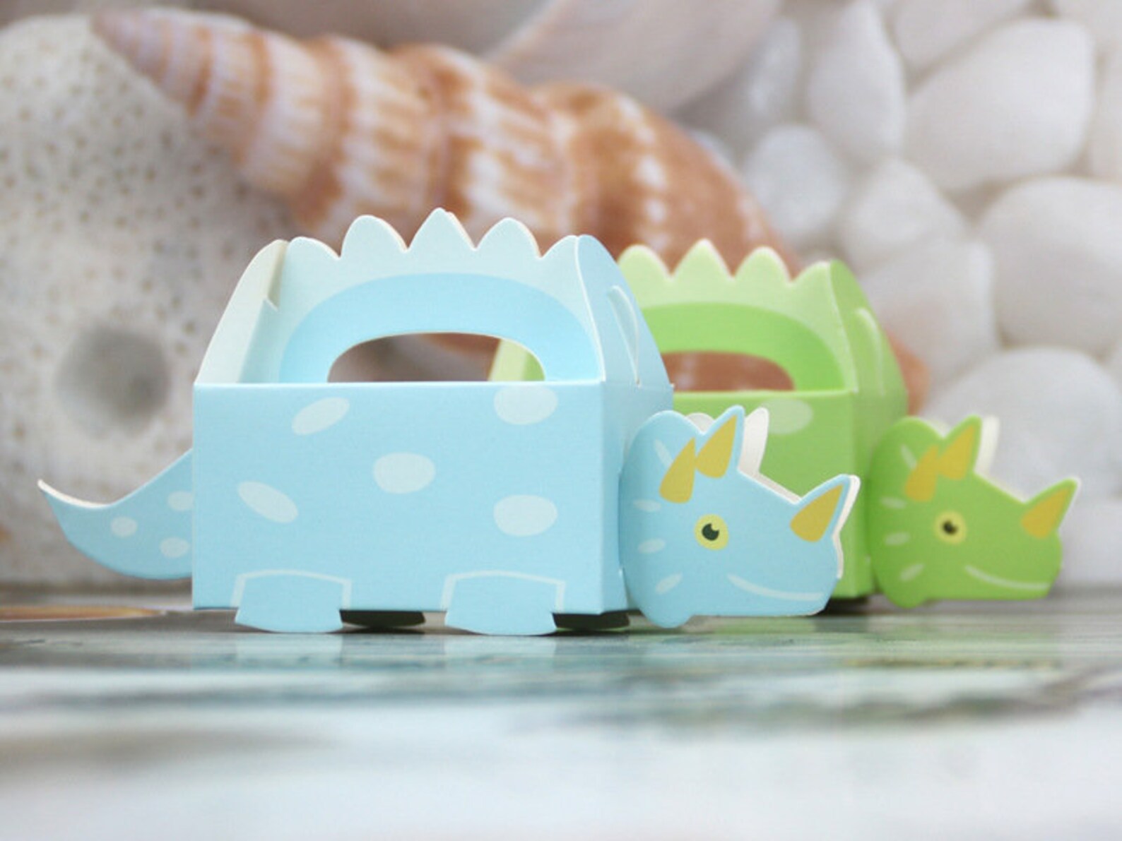10x Kids Party Birthday Dino Box 16x4x8 Handle Blue Green Baby - Etsy ...