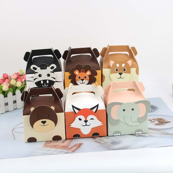 10x Kids Party Animal Gable Box 11.5x8.5x15cm Handle Favour - Etsy ...