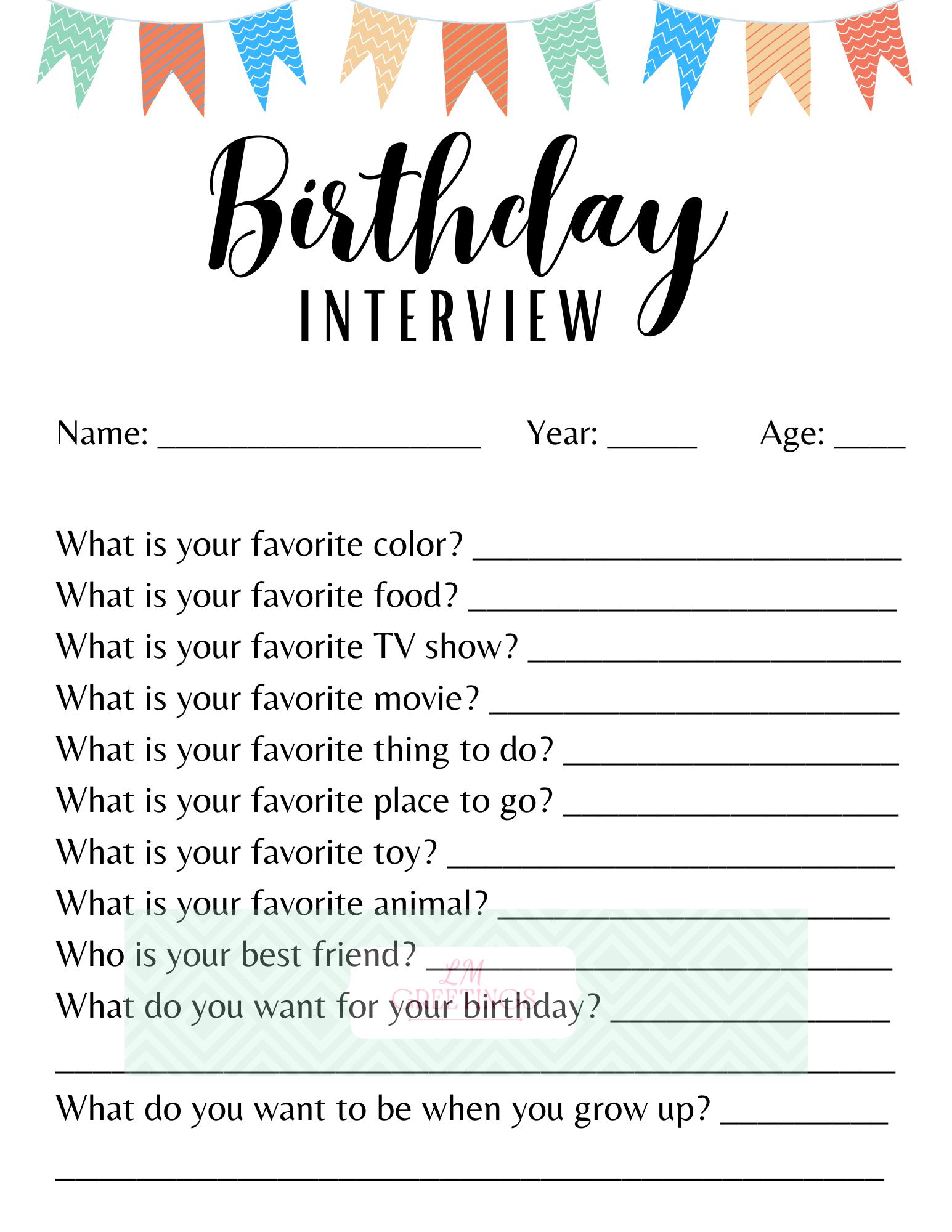 Kids Birthday Interview - Etsy