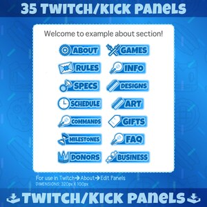 Blue Icon Stream Panels Pack for Twitch Kick Youtube | About Schedule ...