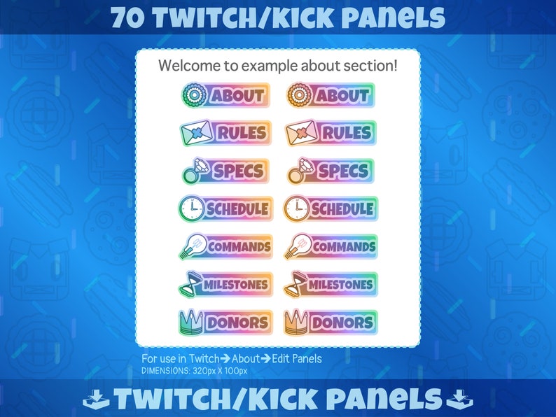 Rainbow Stream Panels Pack for Twitch Kick Youtube | About Schedule ...