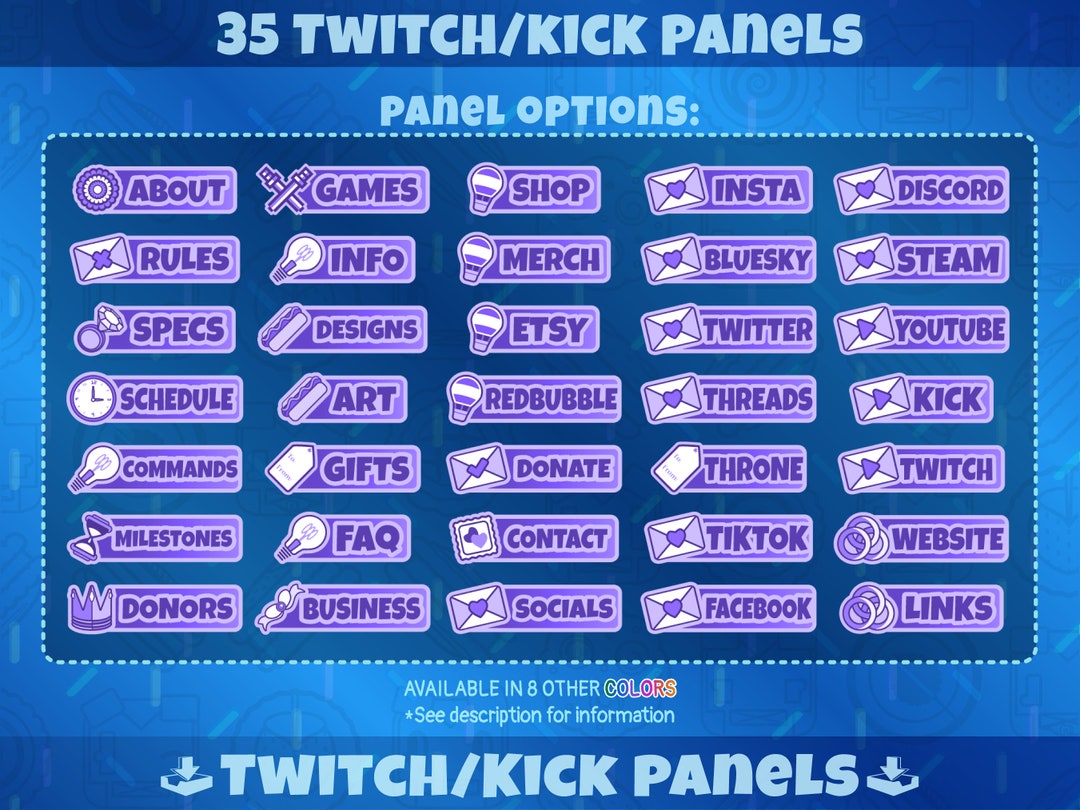 Purple Twitch/kick Panels: 35-piece Icon Set (digital Download) - Etsy