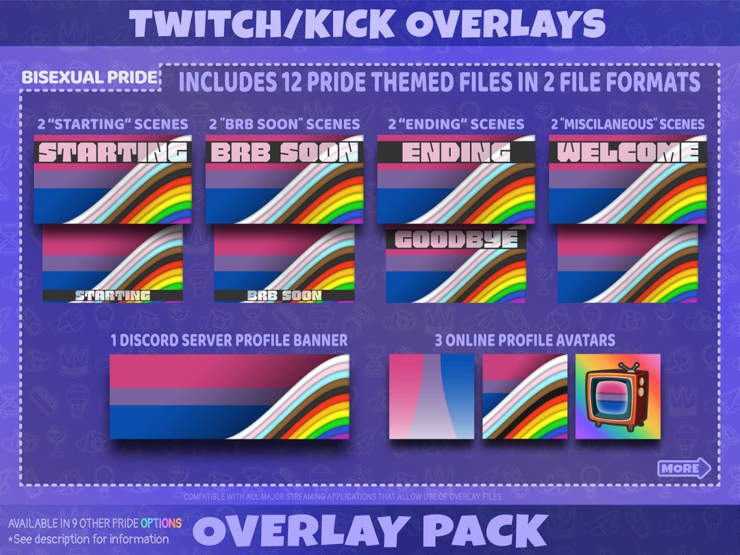 Bisexual Pride Stream Overlay Pack for Twitch Kick Youtube | Stream ...