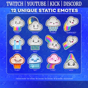 Cloud Emotes for Twitch Discord Youtube Kick | Cute Streamer Emoji Pack ...
