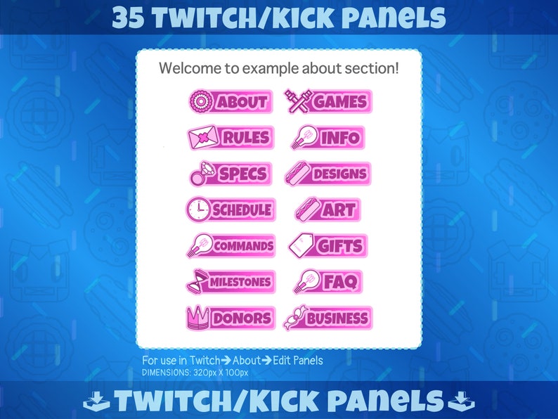 Pink Icon Twitch/kick Panels: 35-piece Streamer Set (digital Download ...