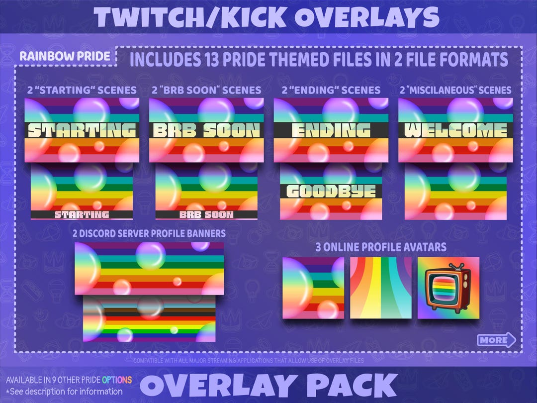 Rainbow Pride Stream Overlay Pack for Twitch Kick Youtube | Stream ...