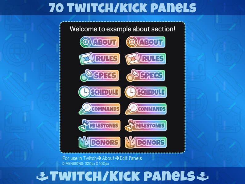 Rainbow Stream Panels Pack for Twitch Kick Youtube | About Schedule ...
