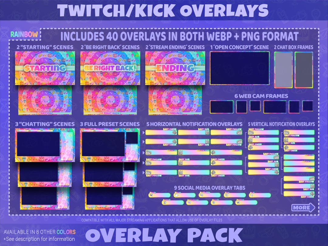 Rainbow Stream Overlay Pack for Twitch Kick Youtube | Stream Scenes ...