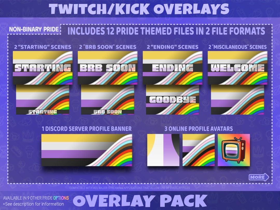 Non-binary Pride Stream Overlay Pack for Twitch Kick Youtube | Stream ...