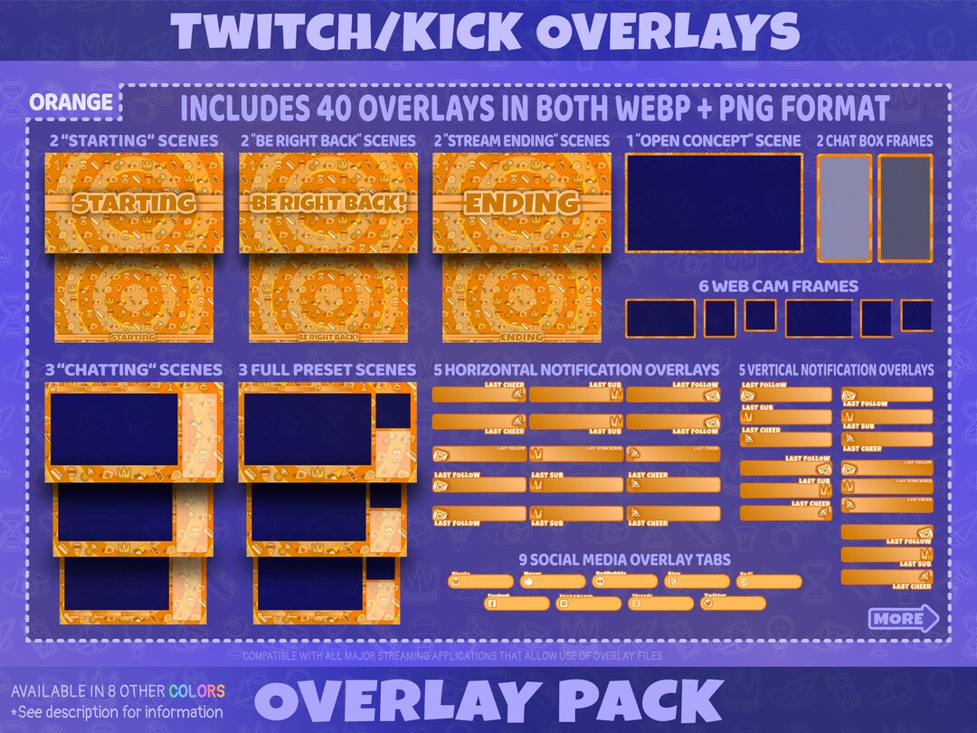 Orange Twitch Overlay Bundle: Stream Screens, Emotes (digital Download ...