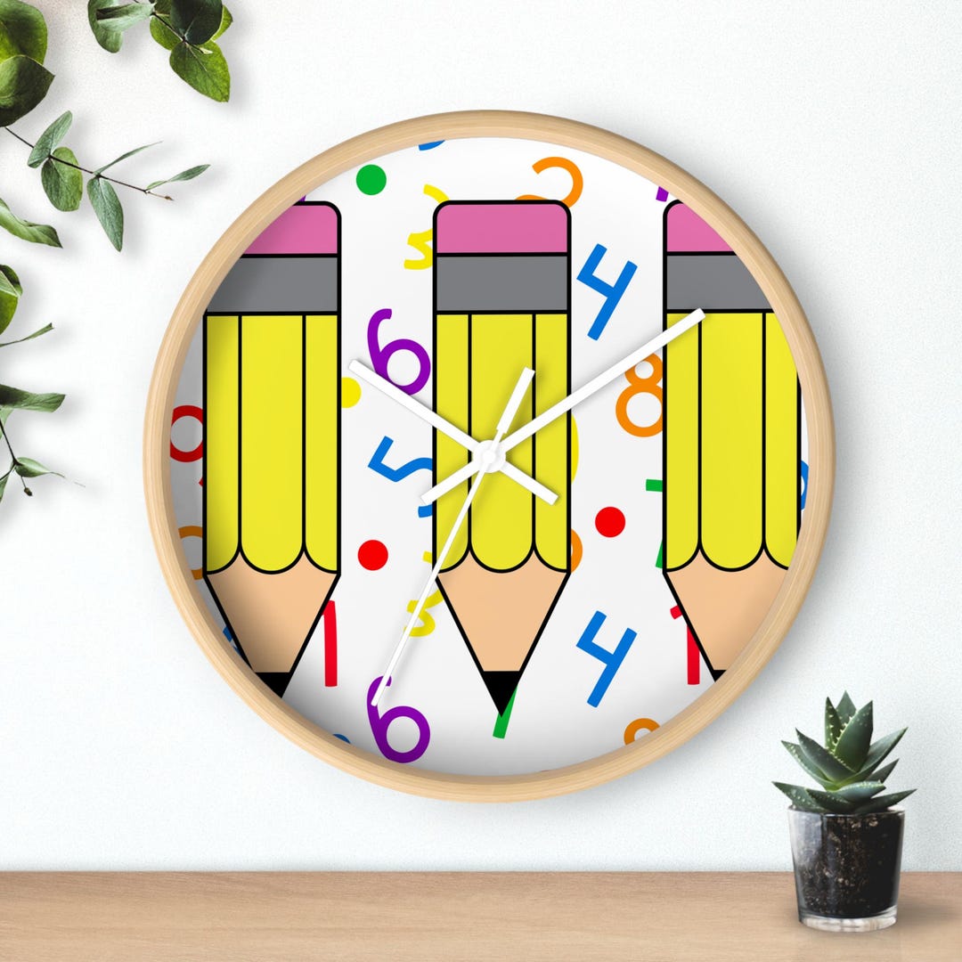 Cute Pencil Wall Clock Colorful Classroom Decor, Kids Room Clock ...