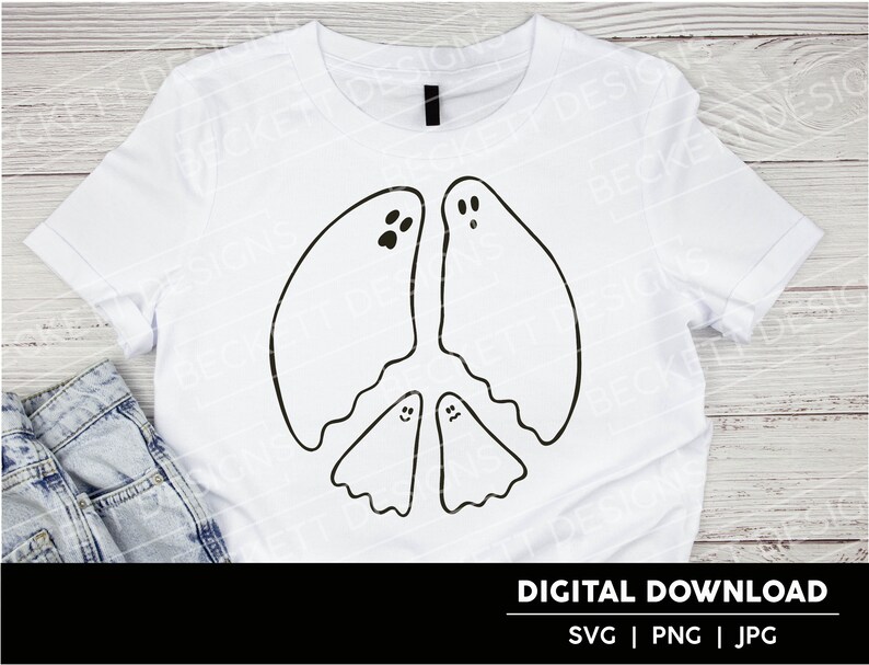 Hand-drawn Peace Sign Ghosts Cut File SVG JPG PNG Digital Download ...