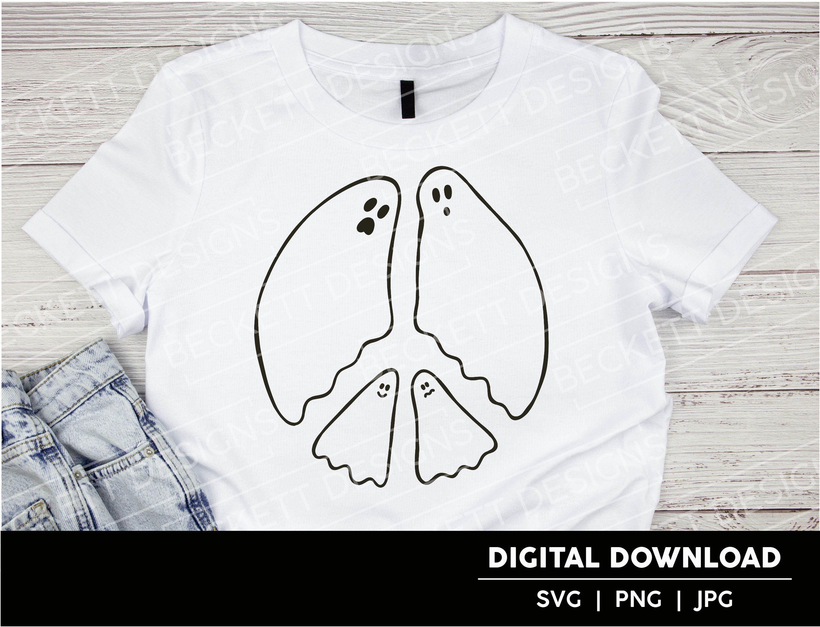 Hand-drawn Peace Sign Ghosts Cut File SVG JPG PNG Digital Download ...