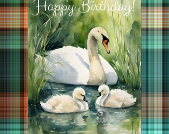 Printable Swan Birthday Card (digital Download) - Etsy