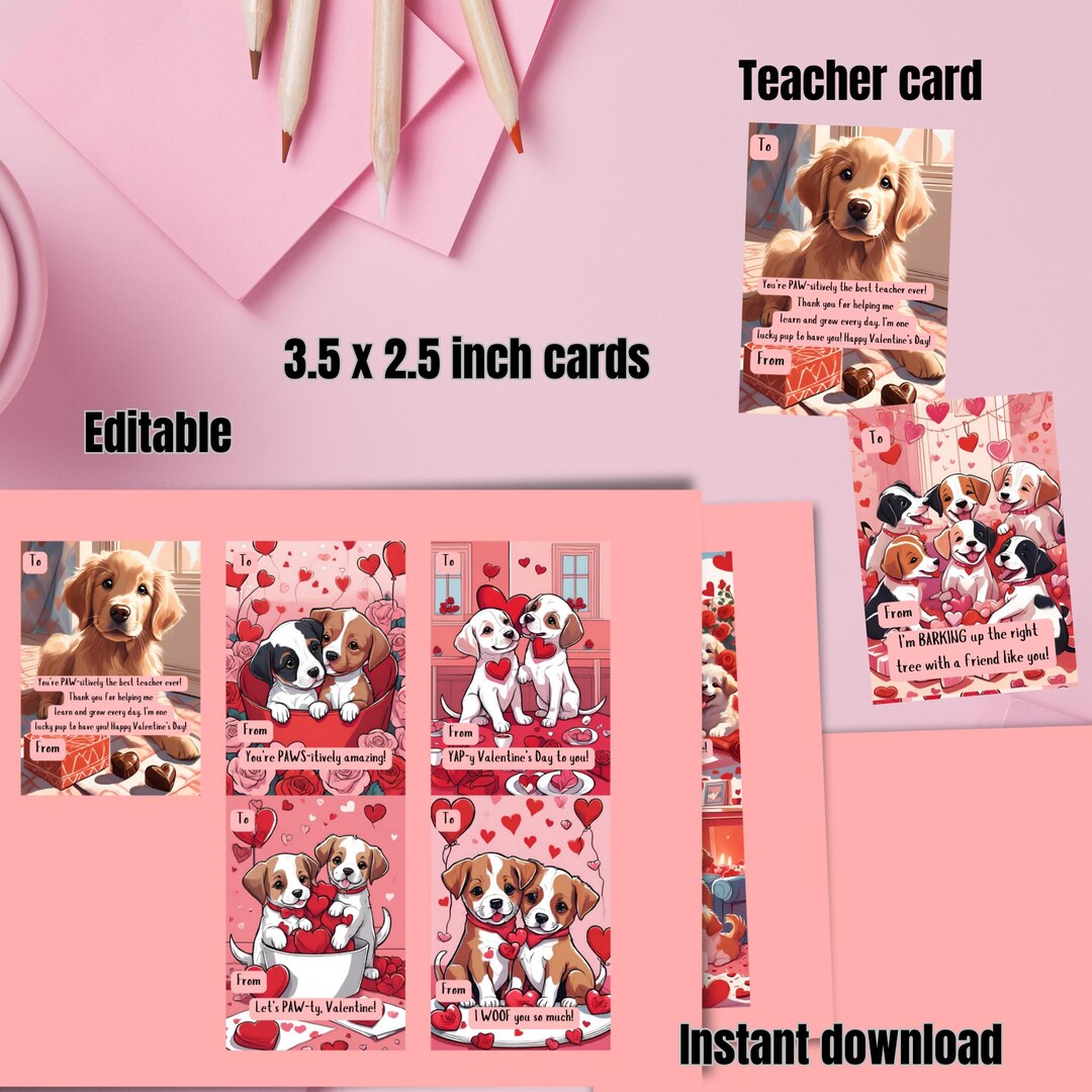 Puppy Themed Valentines Day Party Pack Includes Teacher Card Editable ...