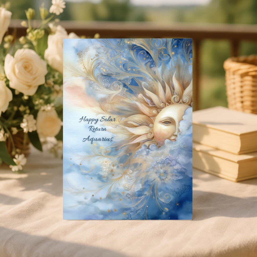 Aquarius Happy Solar Return Printable Birthday Card | Celestial Sun ...
