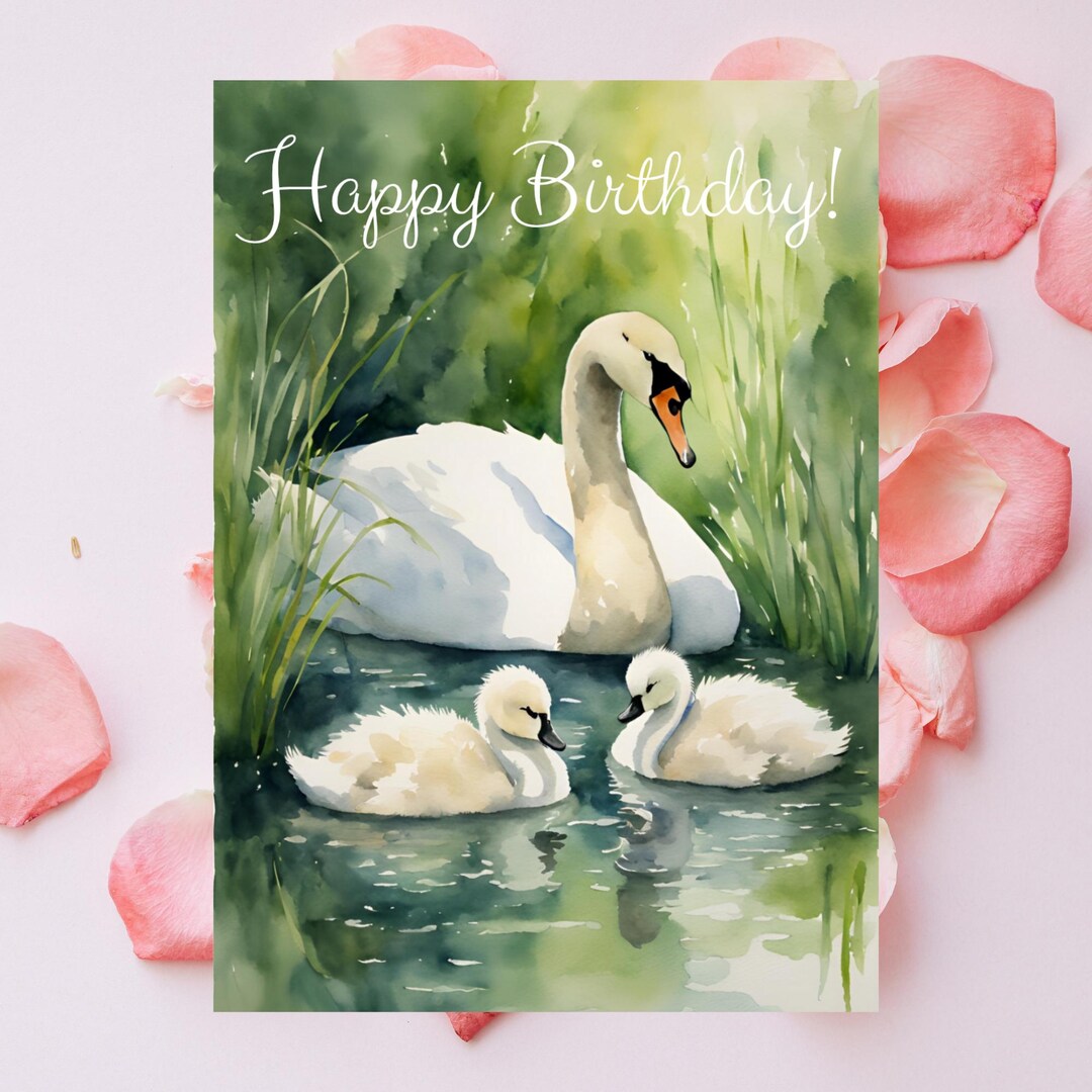 Swan Birthday Card Editable Template Digital Instant Download Printable ...