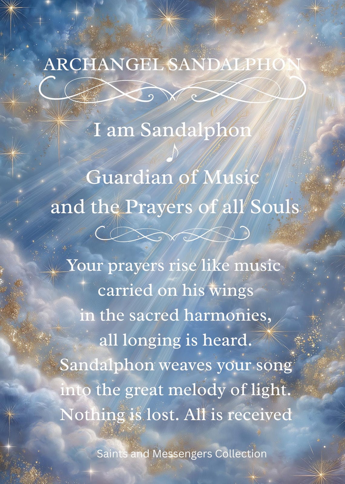 Archangel Sandalphon Printable Card 5x7, Angel of Music and Prayer ...