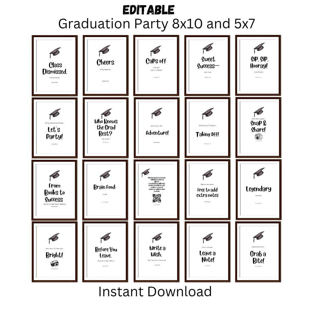 20 Graduation Party Sign's 8x10 and 5x7 Digital Instant Download ...