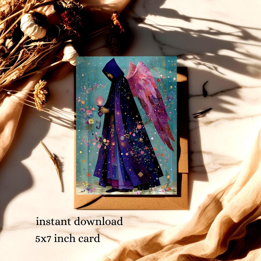 Archangel Zadkiel Card-violet Flame Angel Art Printable-greeting Card ...