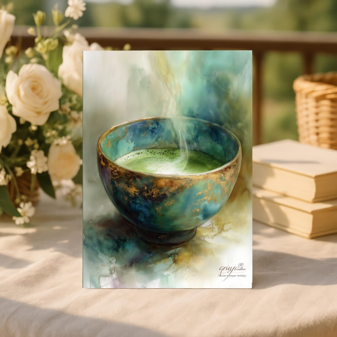Matcha Tea Greeting Card Printable | Mindful Tea Art Card | Calm Zen ...