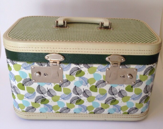 Vintage Train Case Upcycled With Lime and Aqua Fabric - Etsy