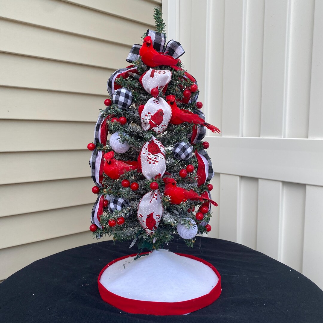 Prelit Cardinal Tabletop Christmas Tree: Holiday Mantel Centerpiece - Etsy