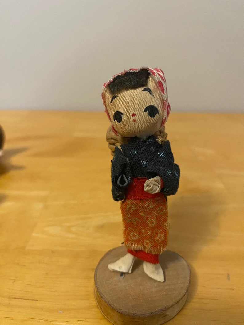 Vintage Pair of Japanese Cloth Dolls Mounted on Wood Base - Etsy
