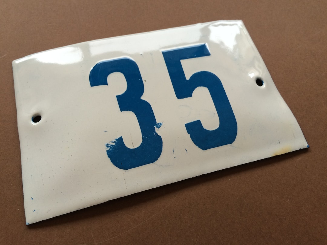 Vintage Enamel Sign Tin Porcelain House Number 35 Door Gate White Blue ...