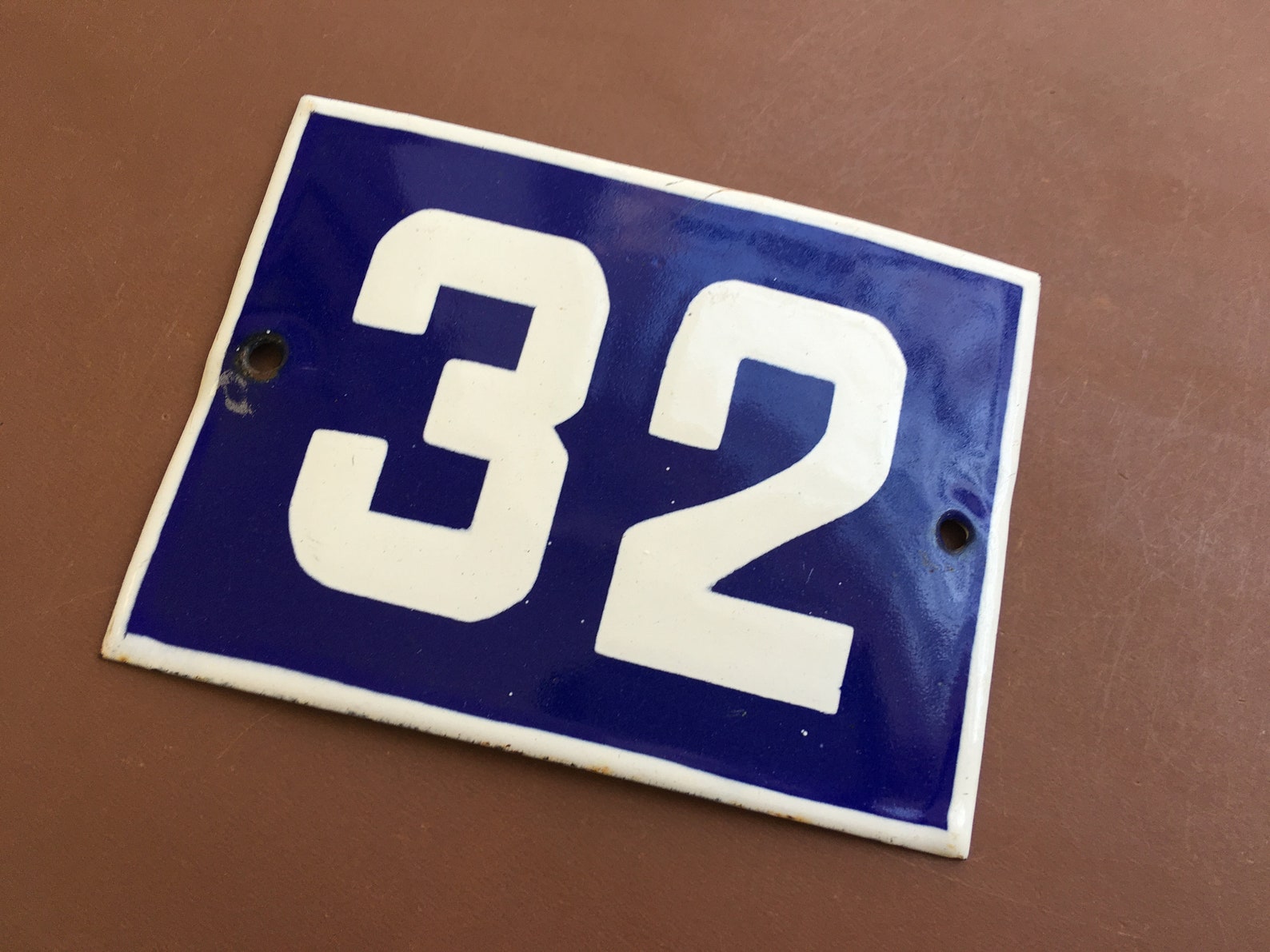 Vintage Enamel Sign Tin Porcelain House Number 32 Door Gate White Blue ...