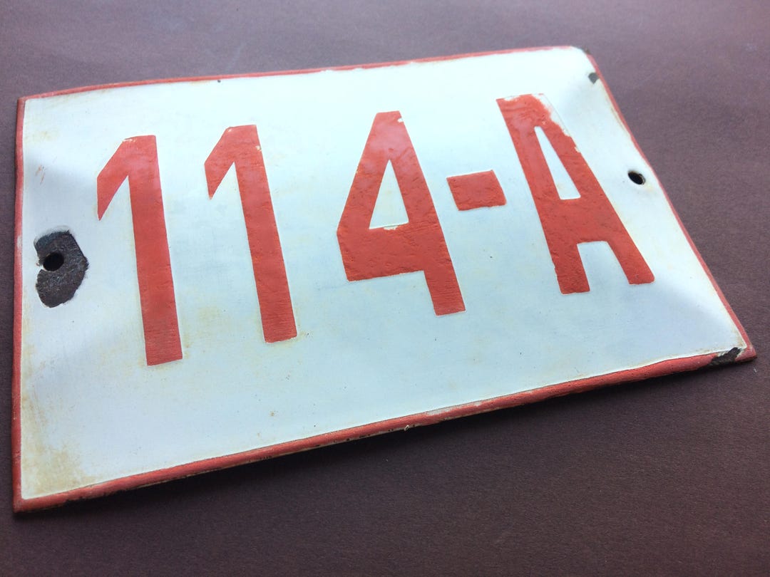 Antique VINTAGE ENAMEL SIGN House Number 114 А Red Door Gate Street ...
