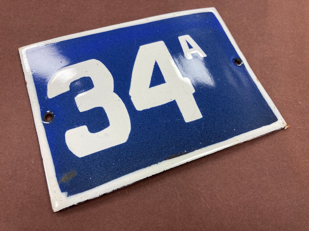 Vintage Enamel Sign Tin Porcelain House Number 34A Door Gate Blue White ...