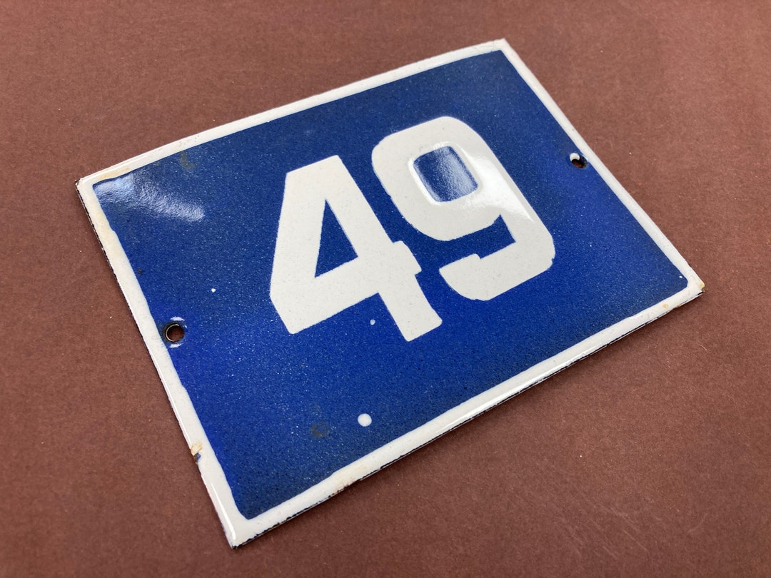 Vintage Enamel Sign Tin Porcelain House Number 49 Door Gate Blue White ...