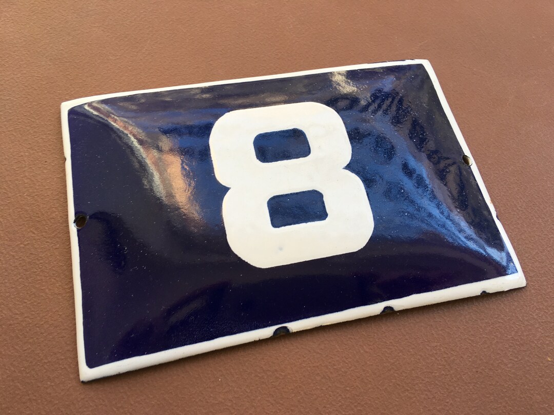 Vintage Enamel Sign Tin Porcelain House Number 8 Door Gate White Blue ...