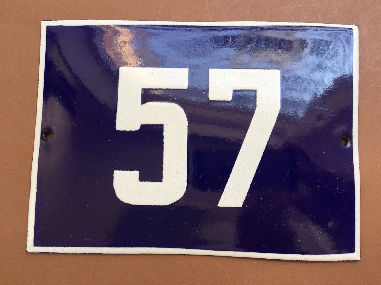Vintage Enamel Porcelain Sign Street House Number 57 Classical Cobalt ...