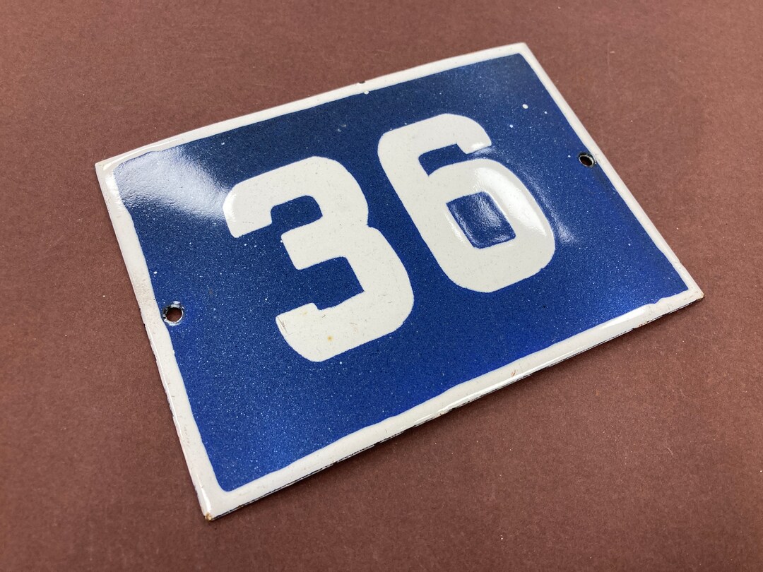 Vintage Enamel Sign Tin Porcelain House Number 36 Door Gate Blue White ...