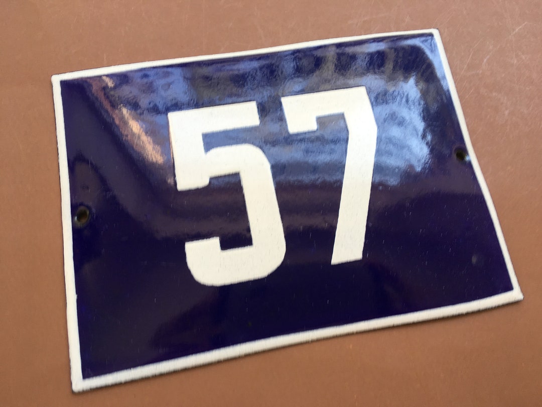 Vintage Enamel Porcelain Sign Street House Number 57 Classical Cobalt ...
