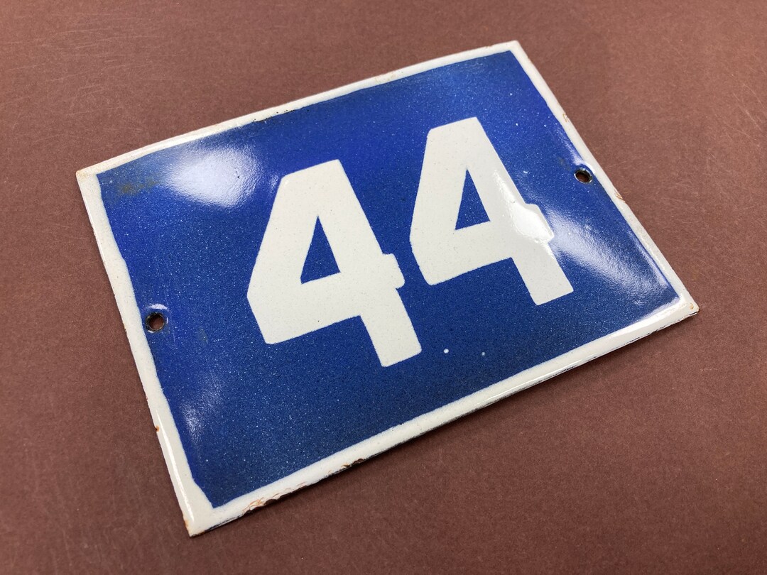 Vintage Enamel Sign Tin Porcelain House Number 44 Door Gate Blue White ...