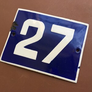 Vintage Enamel Sign Tin Porcelain House Number 27 Door Gate White Blue ...