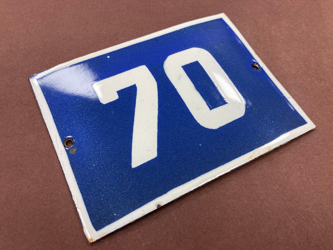 Vintage Enamel Sign Tin Porcelain House Number 70 Door Gate Blue White ...