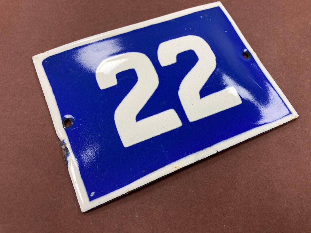Vintage Enamel Sign Tin Porcelain House Number 22 Door Gate Blue White ...