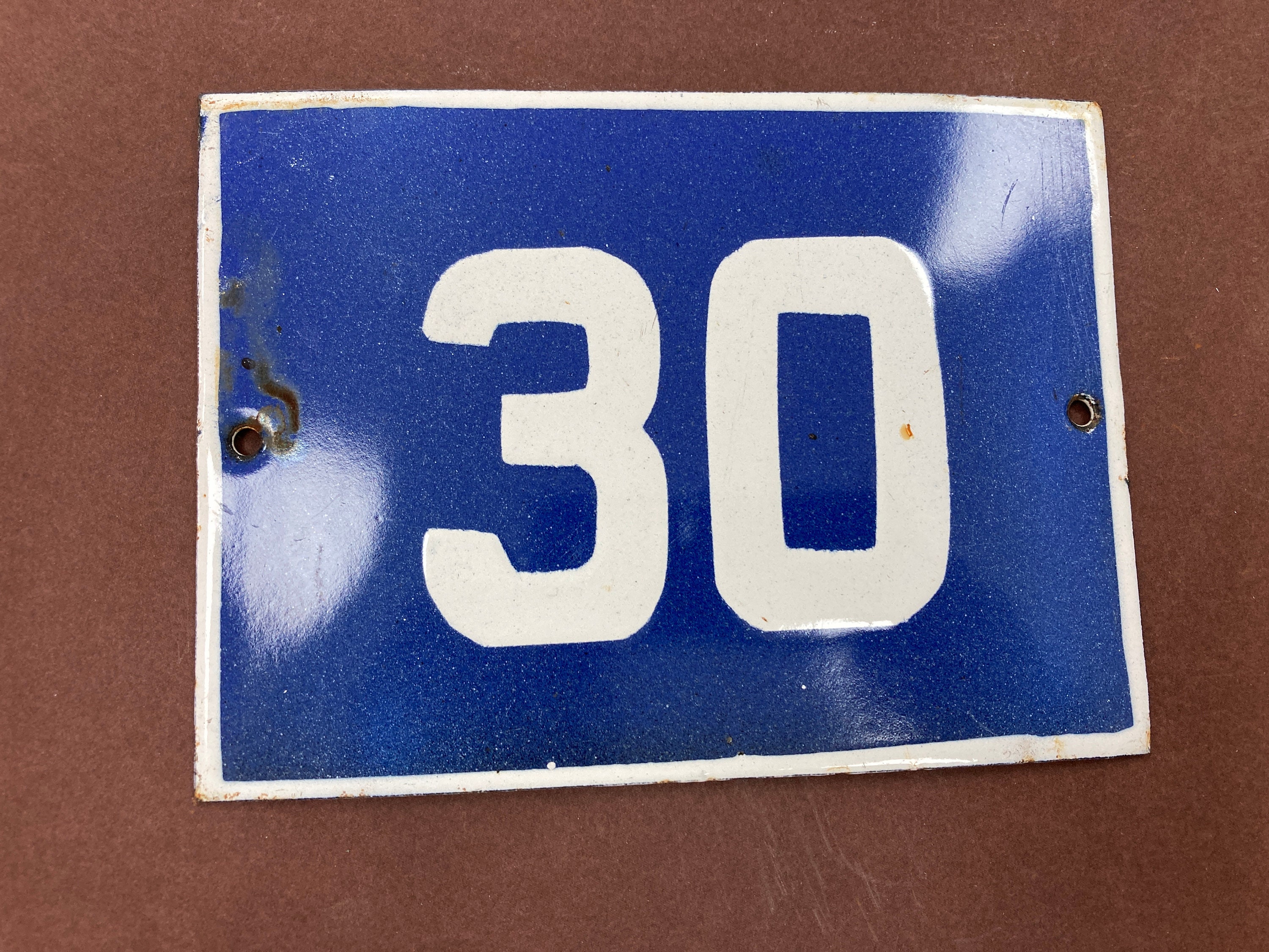 Vintage Enamel Sign Tin Porcelain House Number 30 Door Gate Blue White ...