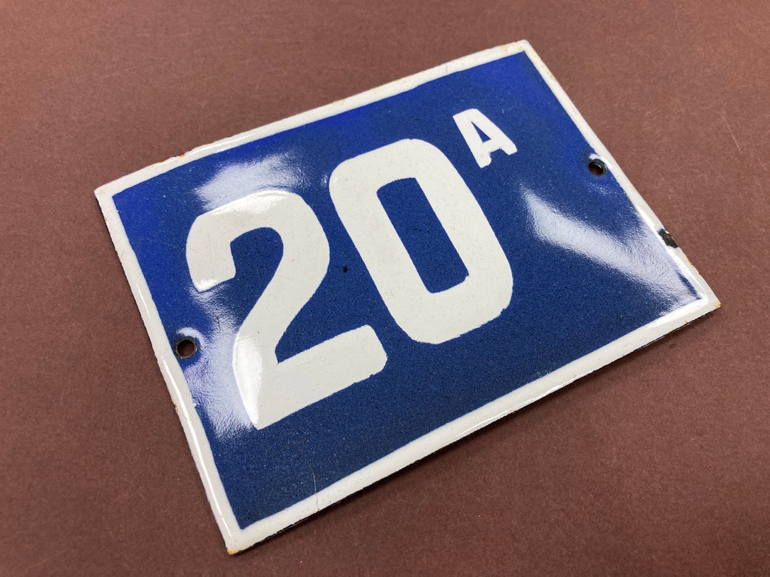 Vintage Enamel Sign Tin Porcelain House Number 20A Door Gate Blue White ...
