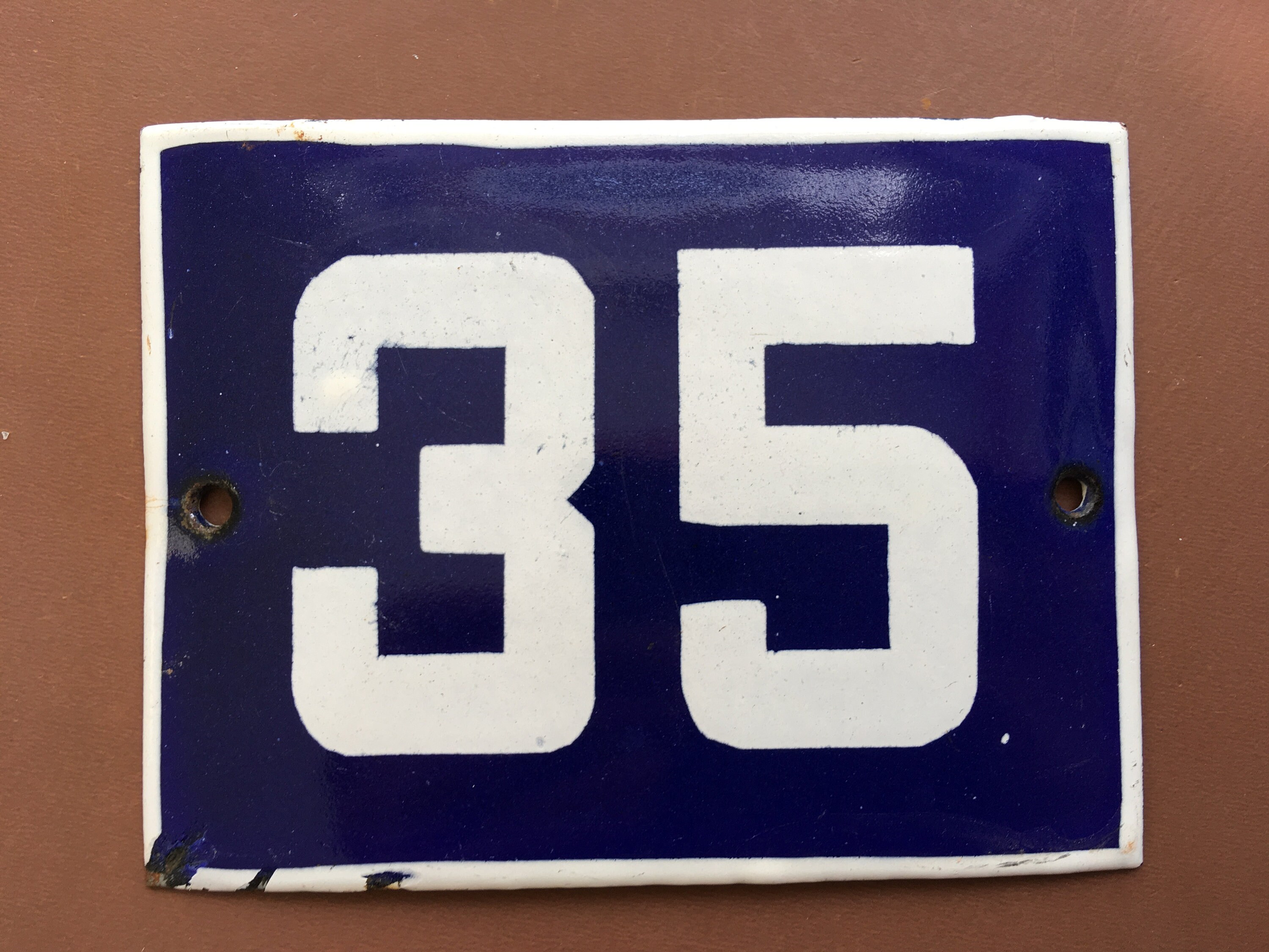 Vintage Enamel Sign Tin Porcelain House Number 35 Door Gate White Blue ...