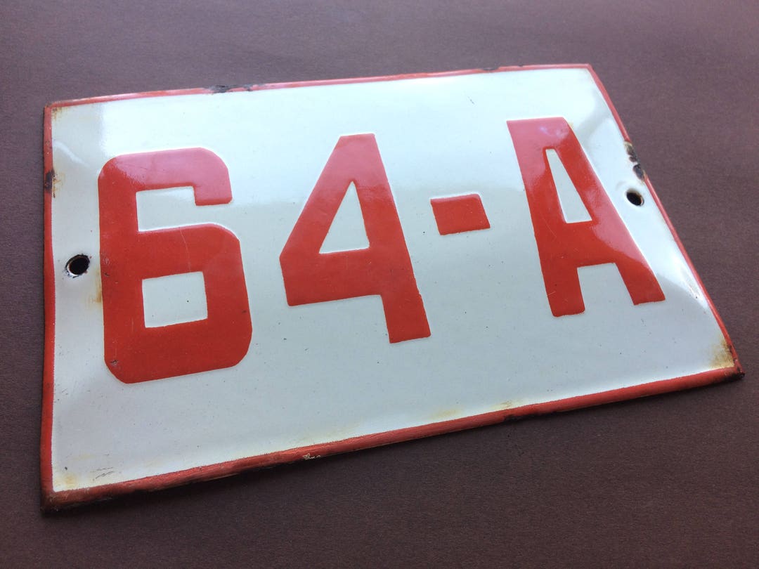 Antique VINTAGE ENAMEL SIGN House Number 64 A Red Door Gate Street Sign ...