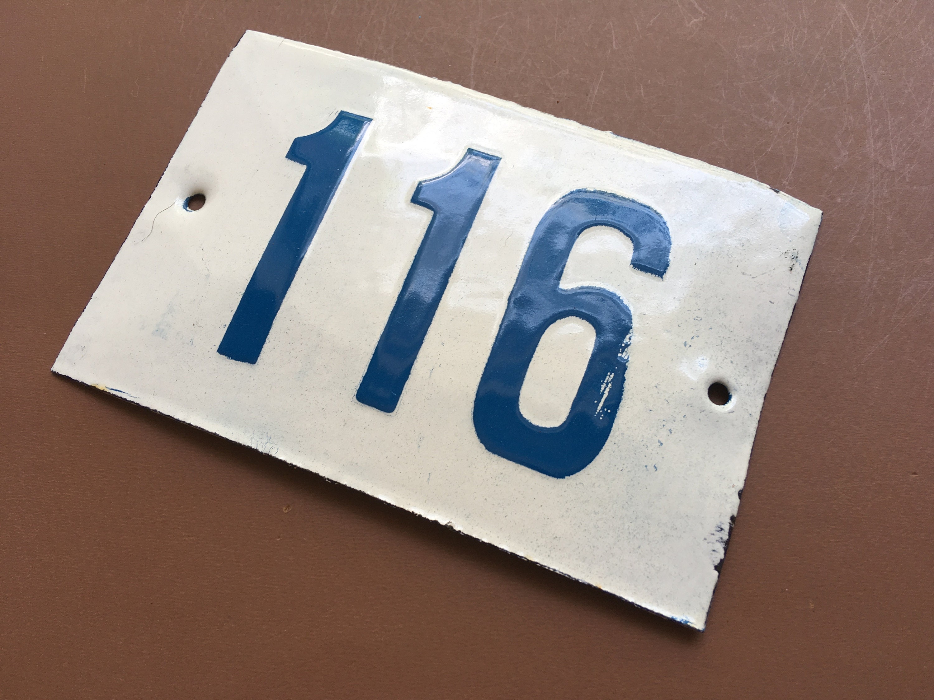 Vintage Enamel Sign Tin Porcelain House Number 116 Door Gate White Blue ...