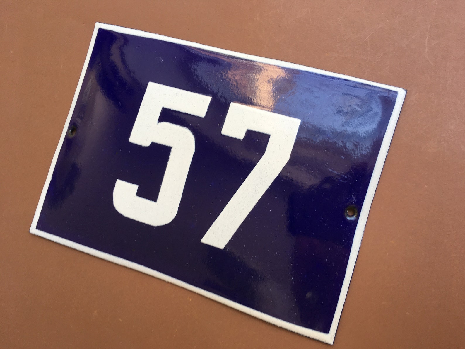 Vintage Enamel Porcelain Sign Street House Number 57 Classical Cobalt ...