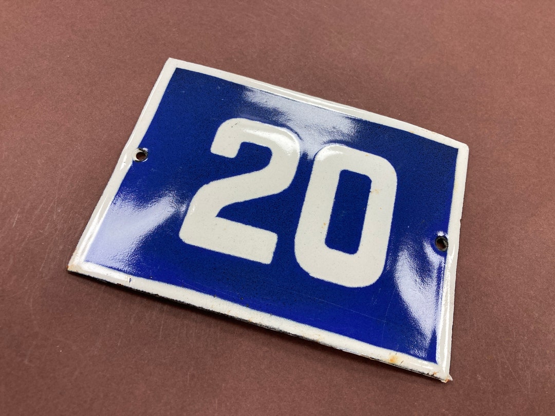 Vintage Enamel Sign Tin Porcelain House Number 20 Door Gate Blue White ...
